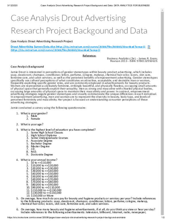 (PDF) Case Analysis Drout Advertising Research Project Backgound and ...