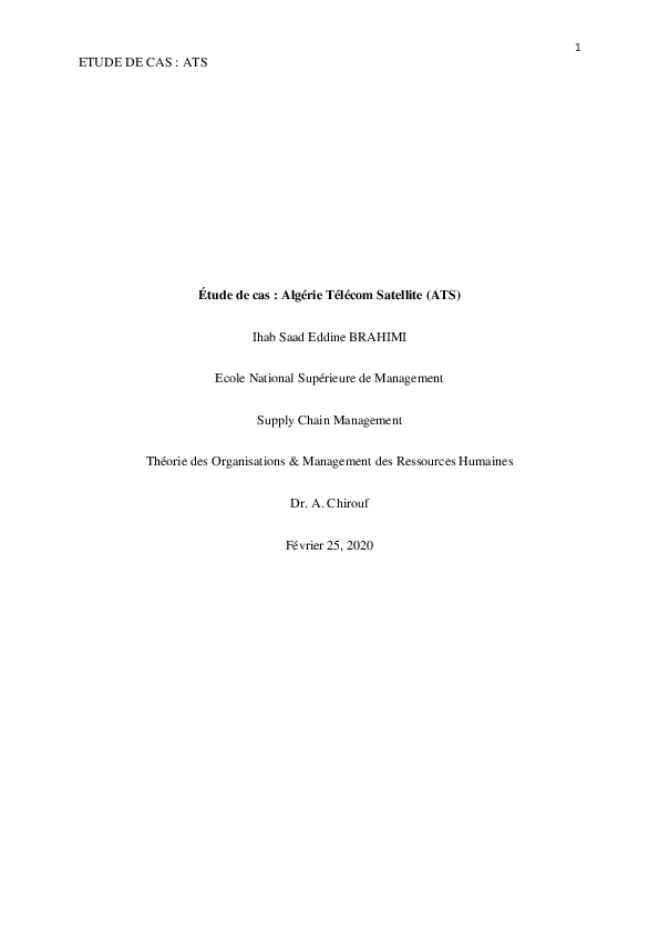 (PDF) ETUDE DE CAS : ATS Étude de cas : Algérie Télécom Satellite (ATS