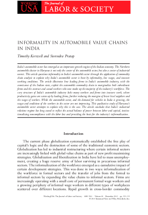 (PDF) Informality in Automobile Value Chains in India