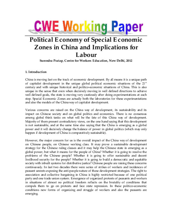 (PDF) Political Economy of Special Economic Zones in China and ...