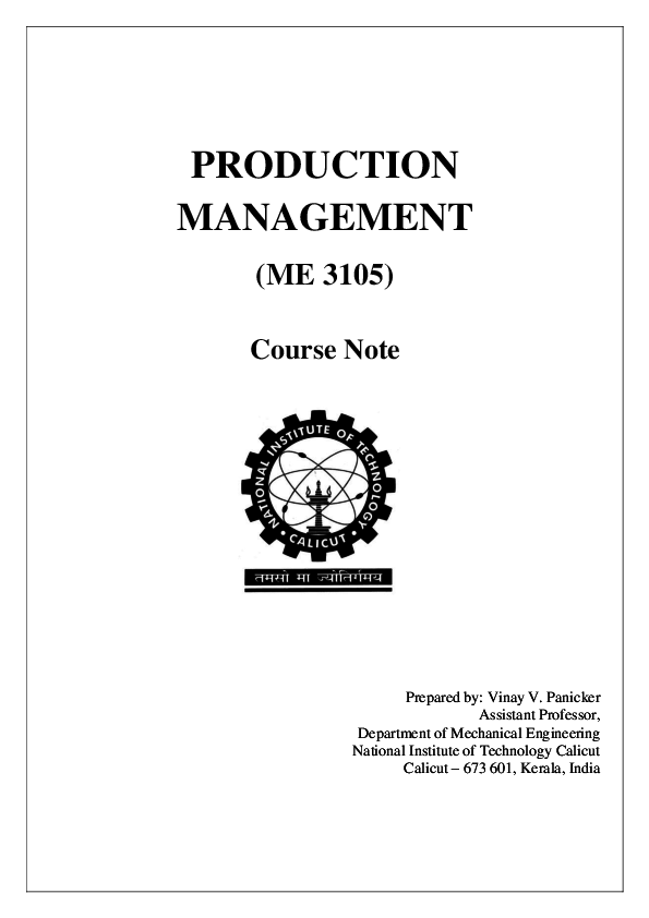 (PDF) PRODUCTION MANAGEMENT (ME 3105) Course Note
