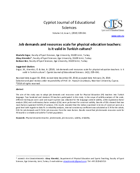 (PDF) Job demands and resources scale for physical education teachers ...
