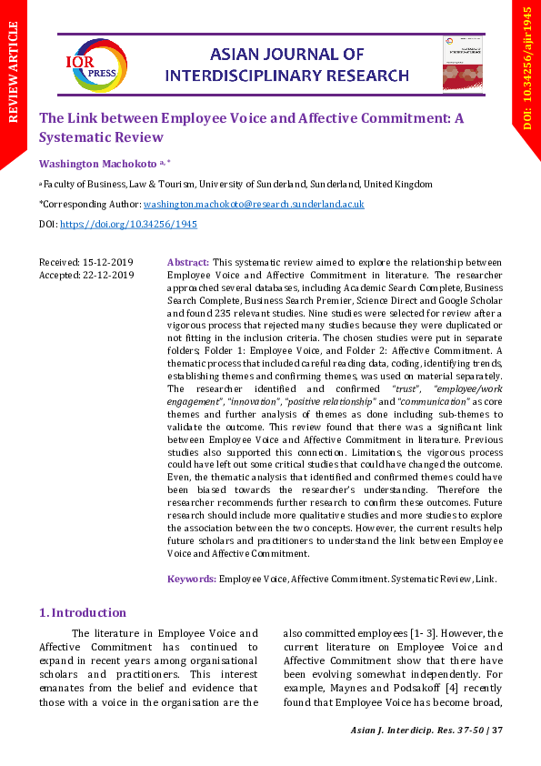 (PDF) The Link between Employee Voice and Affective Commitment: A ...