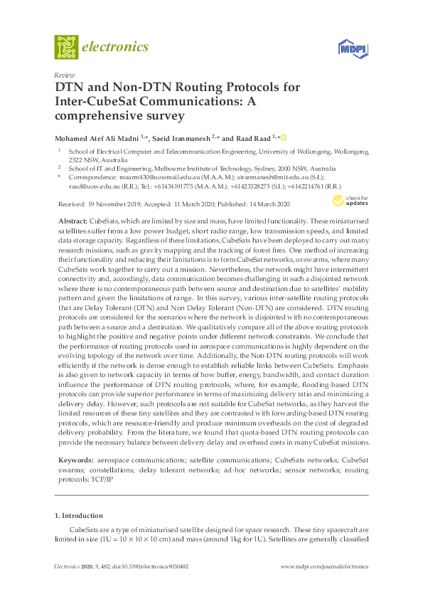 Pdf Dtn And Non Dtn Routing Protocols For Inter Cubesat