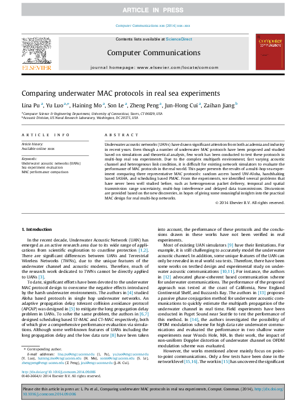 (PDF) Comparing underwater MAC protocols in real sea experiment