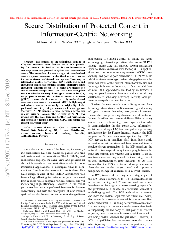 (PDF) Secure Distribution of Protected Content in Information-Centric Networking