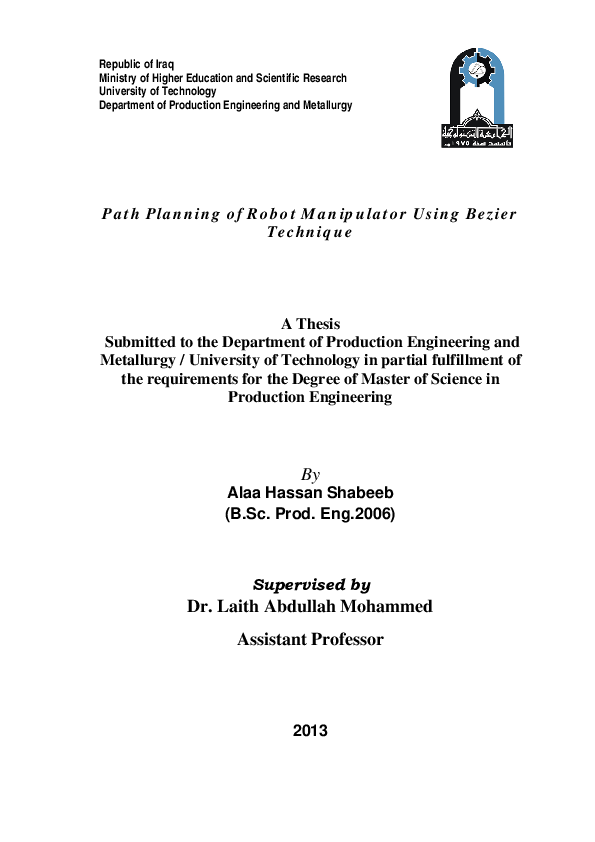 (PDF) Path Planning of Robot Manipulator Using Bezier Technique | Alaa ...