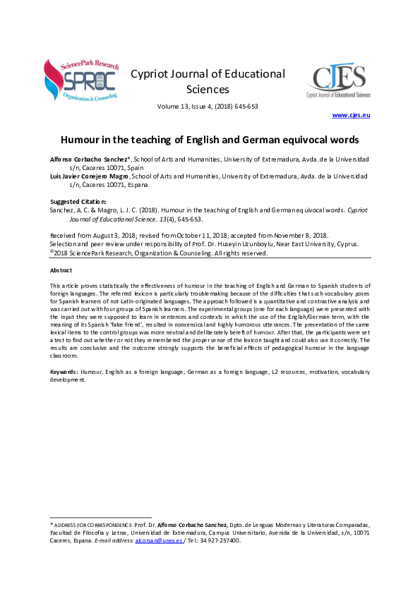 (PDF) Humour in the teaching of English and German equivocal words