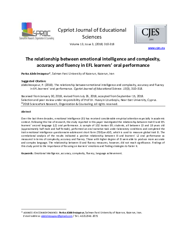 (PDF) The relationship between emotional intelligence and complexity, accuracy and fluency in ...