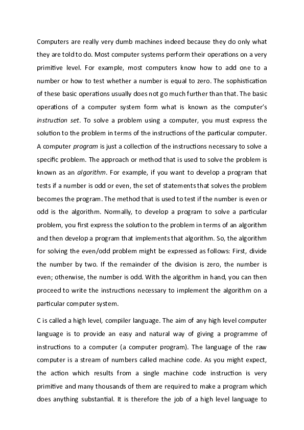 (DOC) Computers are really very dumb machines indeed because they do ...