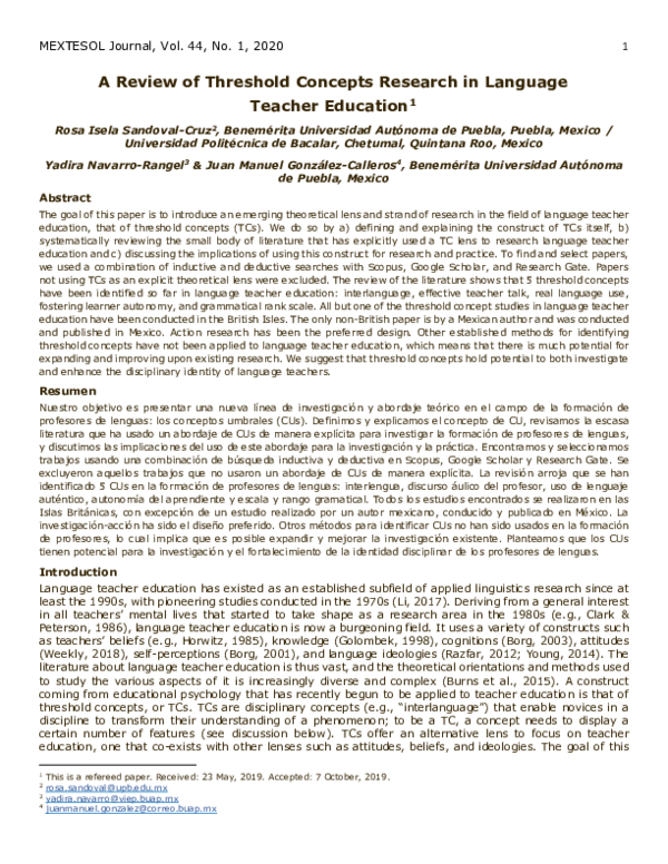 (PDF) A Review of Threshold Concepts Research in Language Teacher Education