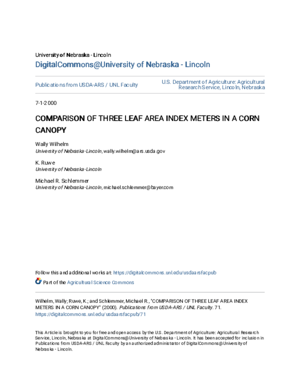 (PDF) COMPARISON OF THREE LEAF AREA INDEX METERS IN A CORN COMPARISON ...
