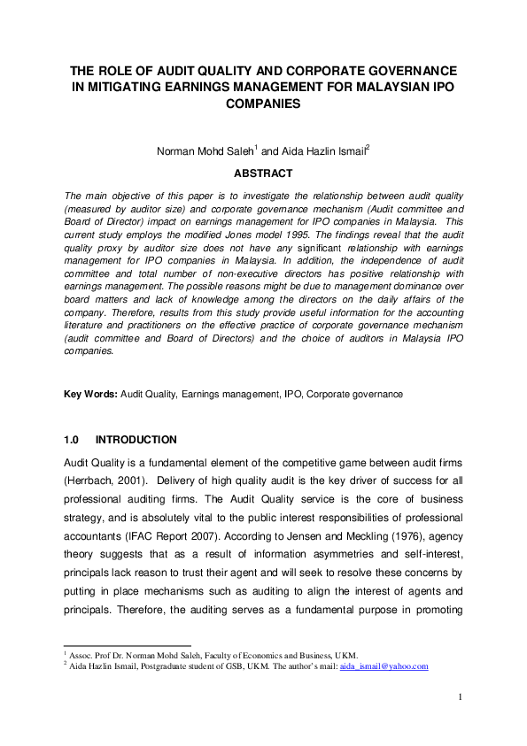 (PDF) THE ROLE OF AUDIT QUALITY AND CORPORATE GOVERNANCE IN MITIGATING EARNINGS MANAGEMENT FOR ...