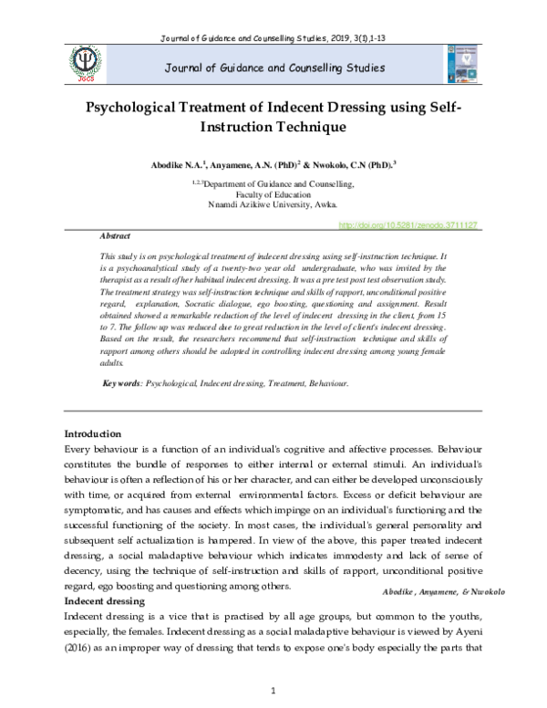 (PDF) Psychological Treatment of Indecent Dressing using Self ...