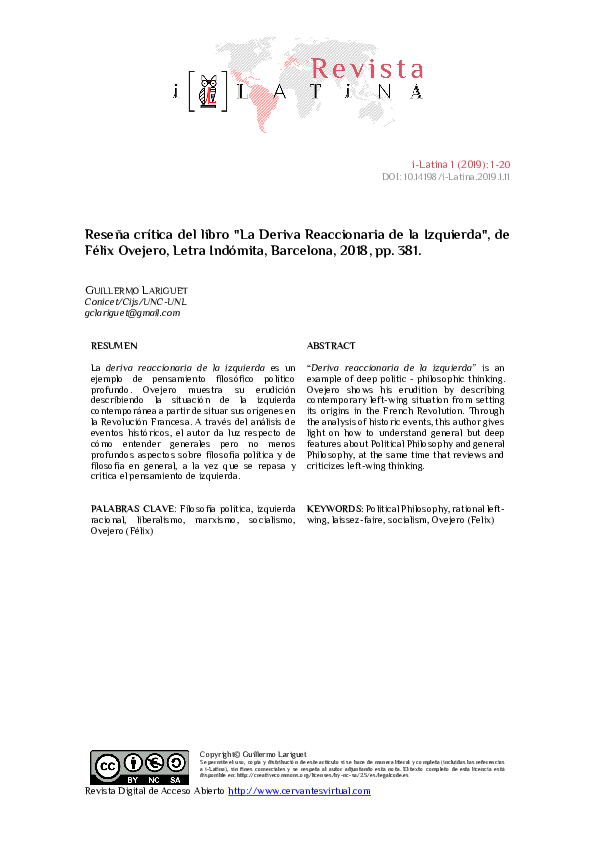 (PDF) Reseña crítica del libro "La Deriva Reaccionaria de la Izquierda", de Félix Ovejero, Letra ...