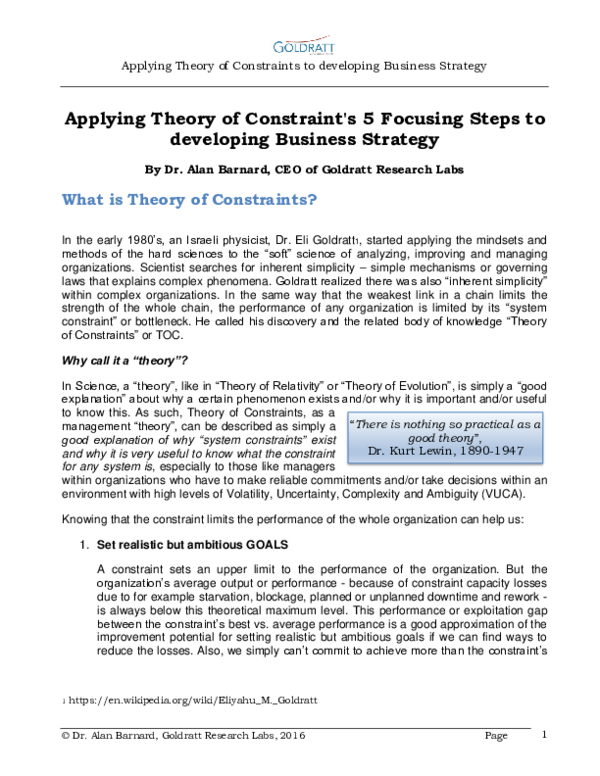 (PDF) Applying Theory of Constraint's 5 Focusing Steps to developing Business Strategy