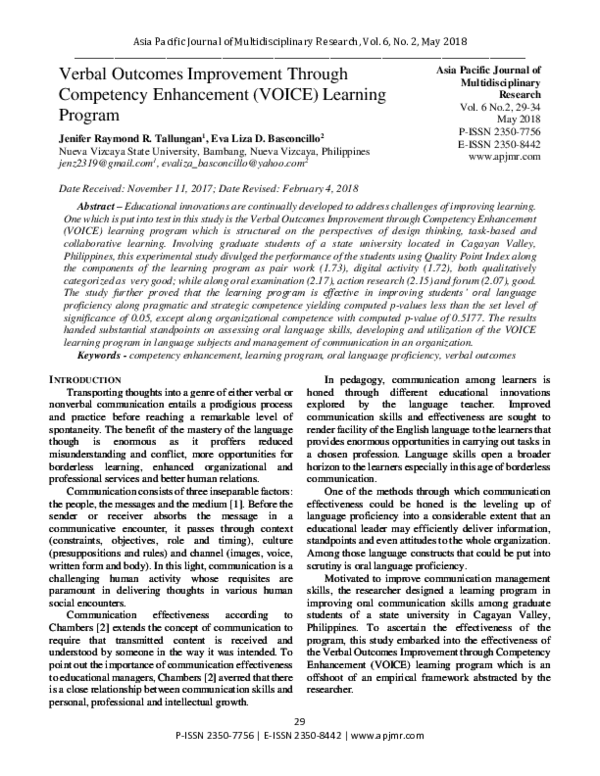 (PDF) Verbal Outcomes Improvement Through Competency Enhancement (VOICE ...