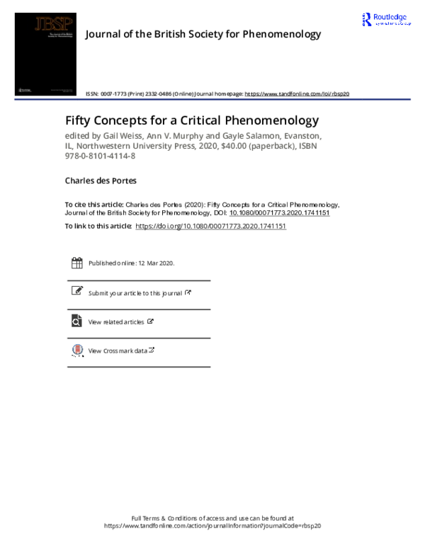 (PDF) Fifty Concepts for a Critical Phenomenology