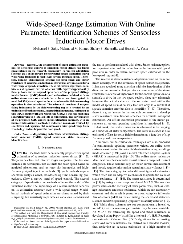 Pdf Wide Speed Range Estimation With Online Parameter Identification Schemes Of Sensorless