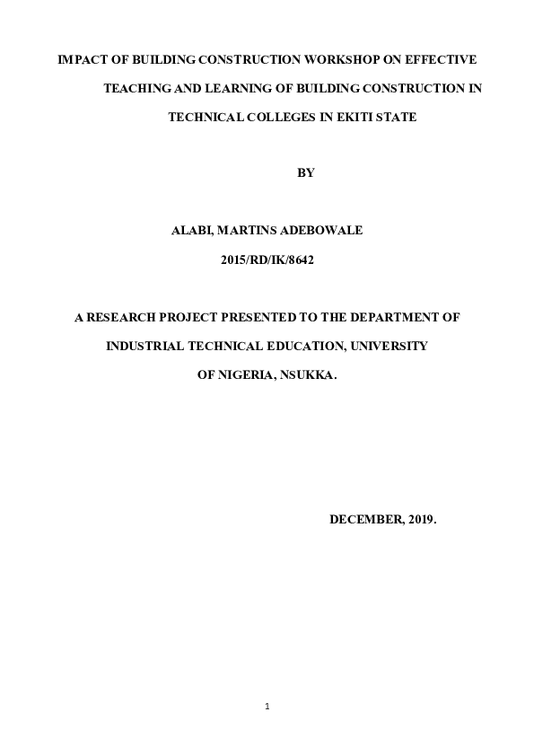 (DOC) IMPACT OF BUILDING CONSTRUCTION WORKSHOP ON EFFECTIVE TEACHING ...