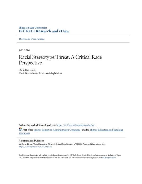 (PDF) Racial Stereotype Threat: A Critical Race Perspective | Dr ...
