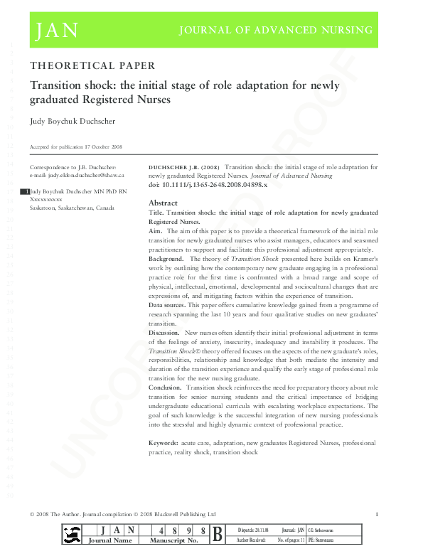 (PDF) Transition shock: the initial stage of role adaptation for newly ...