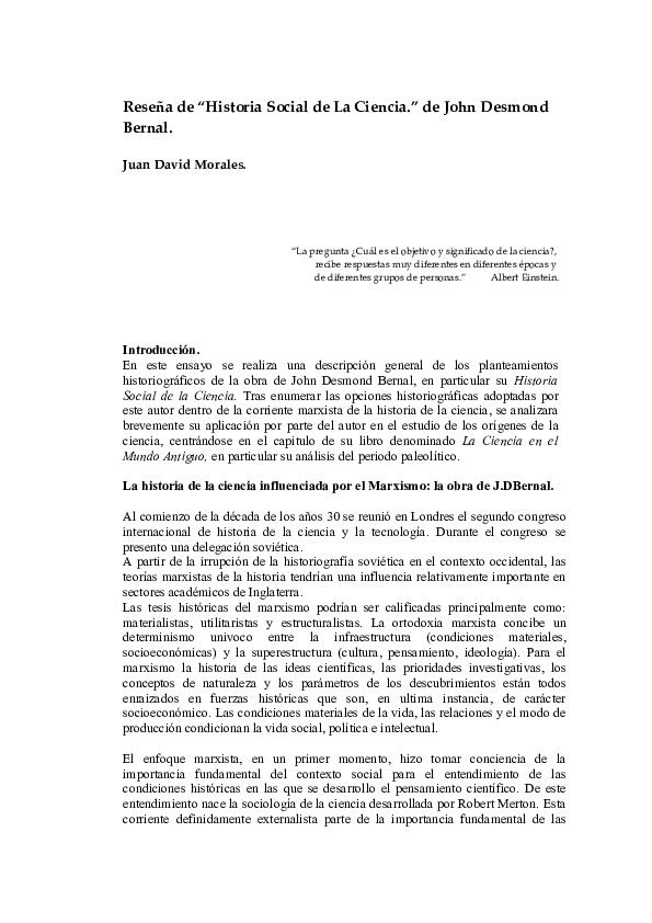 (PDF) Reseña de “Historia Social de La Ciencia.” de John Desmond Bernal.