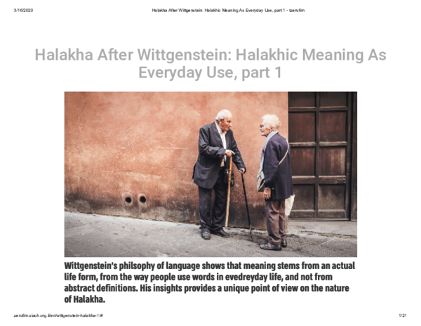 (PDF) Halakha After Wittgenstein: Halakhic Meaning As Everyday Use, Part 1