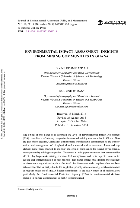 (PDF) Environmental Impact Assessment: Insights from Mining Communities in Ghana