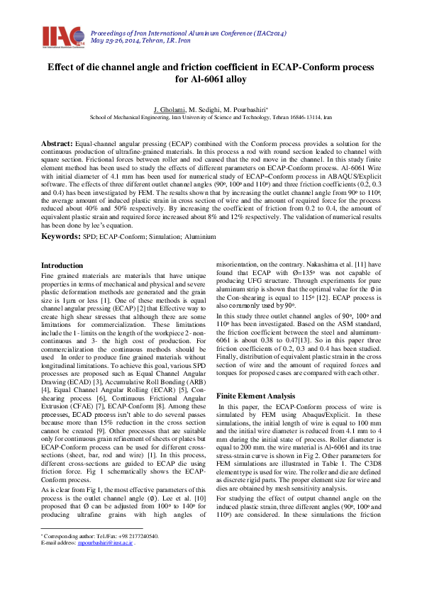 (PDF) Effect of die channel angle and friction coefficient in ECAP ...