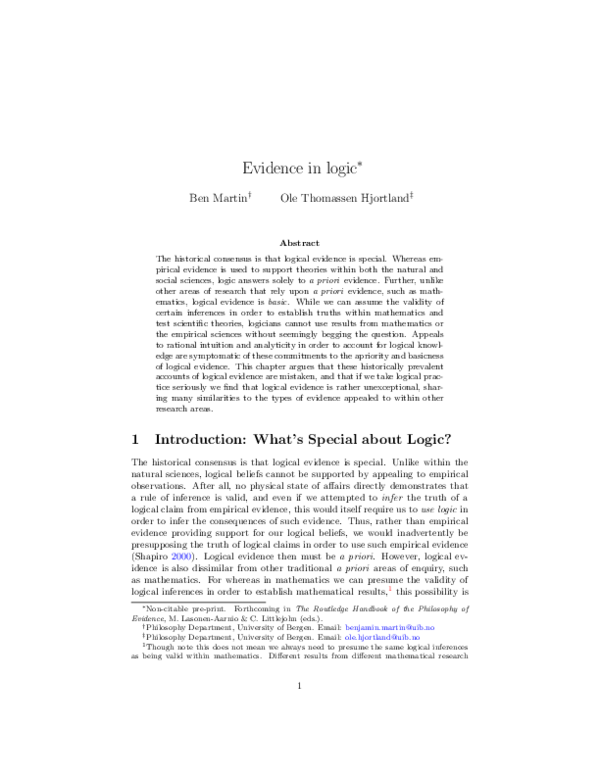(PDF) Evidence in logic