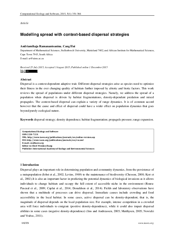 (PDF) Modelling spread with context-based dispersal strategies