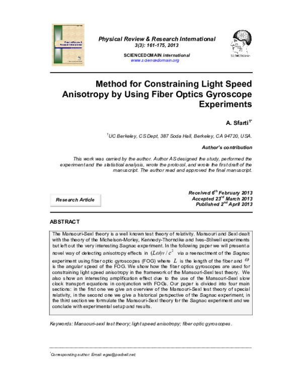 (PDF) Method for Constraining Light Speed Anisotropy by Using Fiber ...