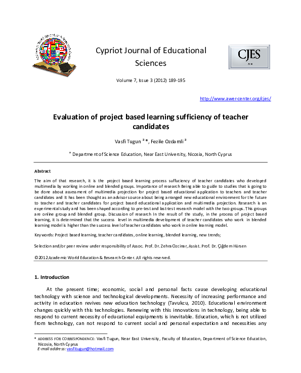 (PDF) Evaluation of project based learning sufficiency of teacher ...