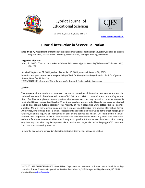 (PDF) Tutorial Instruction in Science Education