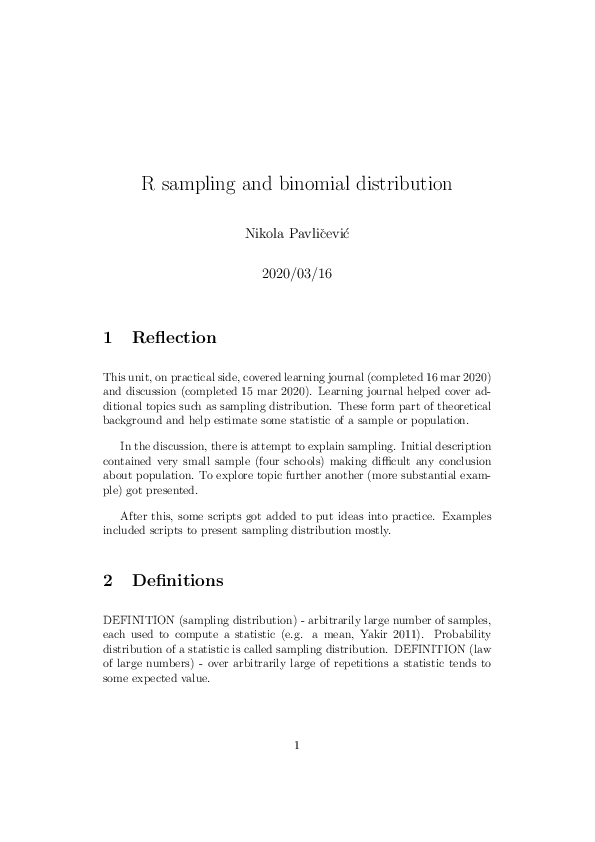 (PDF) R sampling and binomial distribution example