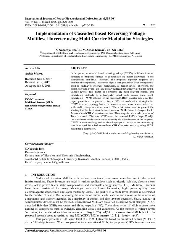 (PDF) Implementation of Cascaded based Reversing Voltage Multilevel Inverter using Multi Carrier ...