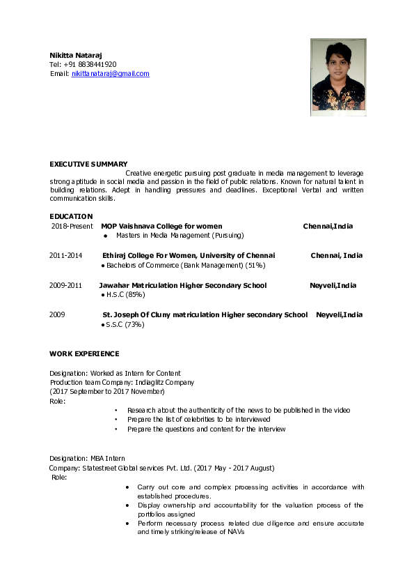 (DOC) Nikitta Nataraj cv | nikitta nataraj - Academia.edu