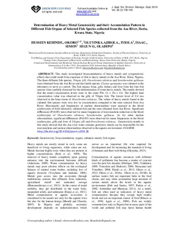 (PDF) Determination of Heavy Metal Genotoxicity and their Accumulation ...