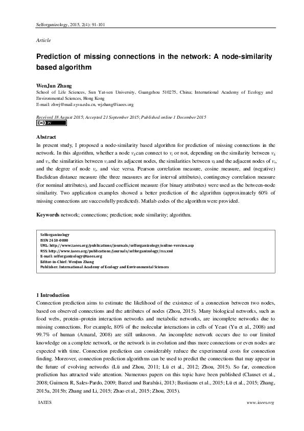 (PDF) Prediction of missing connections in the network: A node-similarity based algorithm