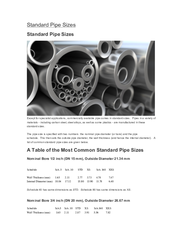 (PDF) Standard Pipe Sizes Standard Pipe Sizes