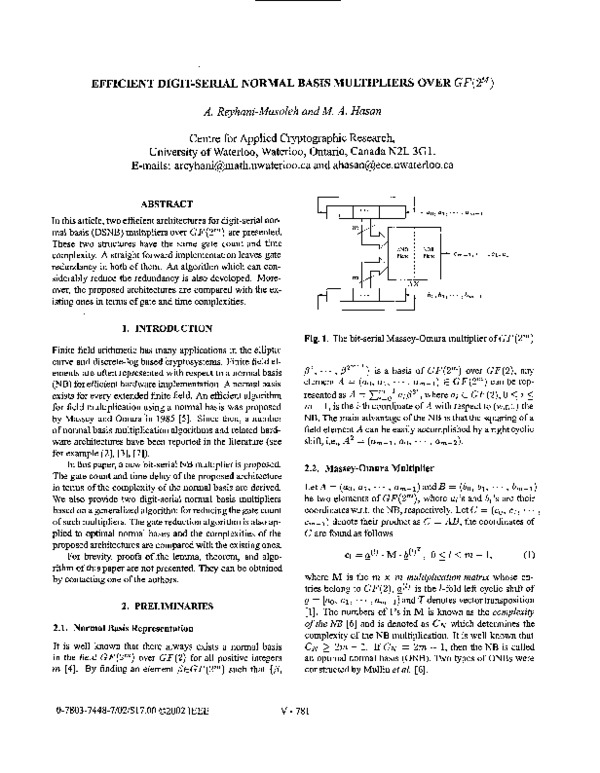 (PDF) Efficient digit-serial normal basis multipliers over binary extension fields