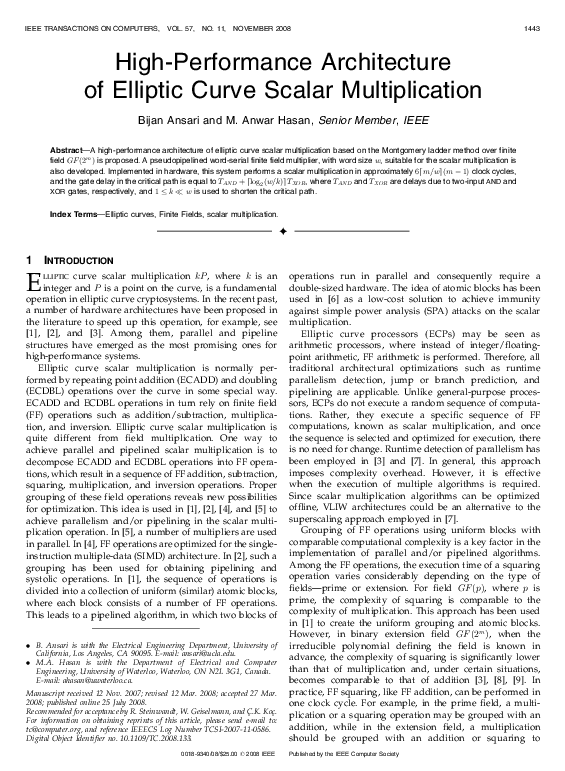 (PDF) High-Performance Architecture of Elliptic Curve Scalar Multiplication