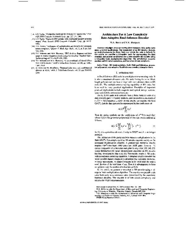 Pdf Architecture For A Low Complexity Rate Adaptive Reed Solomon Encoder