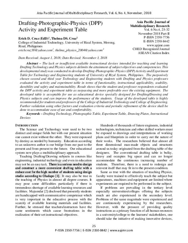 (PDF) Drafting-Photographic-Physics (DPP) Activity and Experiment Table