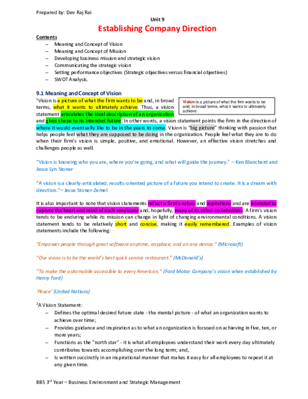(PDF) Establishing Company Direction