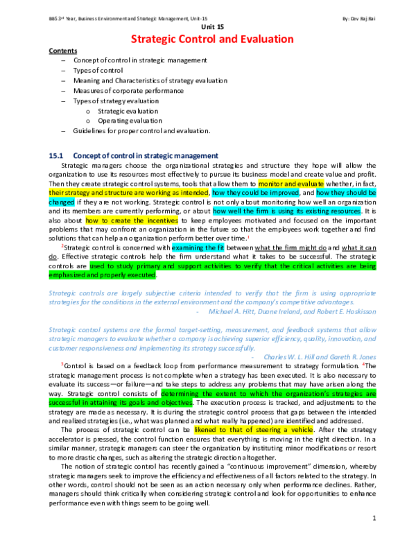 (PDF) Strategic Control and Evaluation