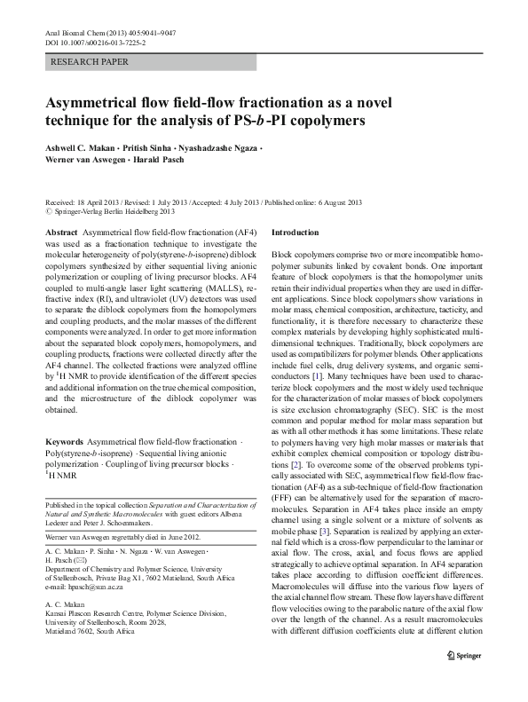 (PDF) Asymmetrical flow field-flow fractionation as a novel technique ...