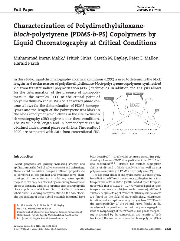(PDF) Characterization of Polydimethylsiloxaneblock-polystyrene (PDMS-b ...