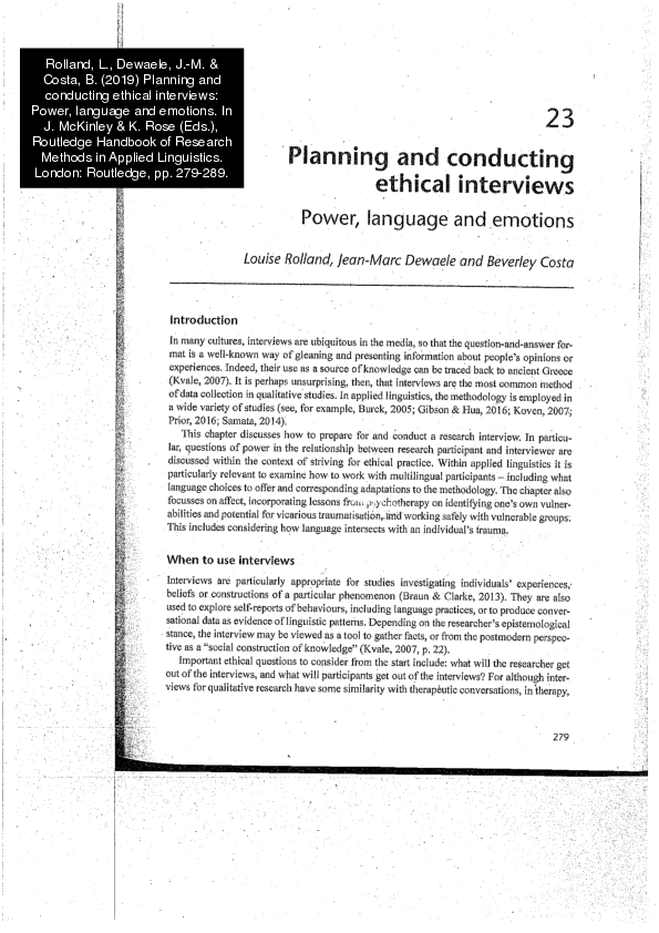 (PDF) Planning and conducting ethical interviews: power, language and ...
